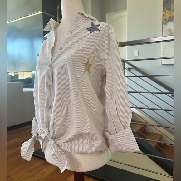 Hem & Thread | Tops | Hem Thread Star Embroidered Tie Front Striped ...